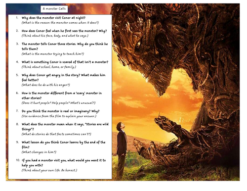 A Monster Calls: Reading Comprehension & Creative Writing Worksheets ...