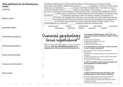 A-Level psychology Edexcel - Criminal psychology - revision worksheets ...