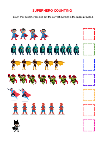 Superhero Counting Adventure: Numbers 1-20 Worksheets | Teaching Resources