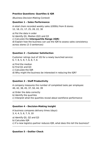 Quartiles, Inter-quartiles and Boxplots | Teaching Resources