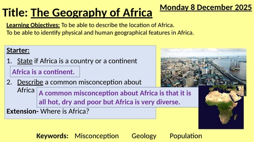 Geography KS3 Africa SOW- Whole module (11 lessons) including mid ...