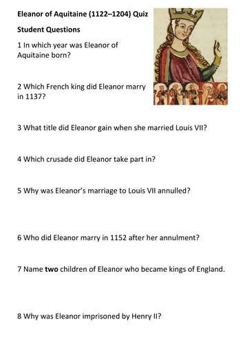 Eleanor of Aquitaine Quiz | Teaching Resources