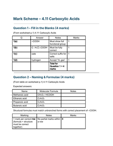 Carboxylic Acids (Triple) – Lesson & Worksheet – Unit 4 – IGCSE ...
