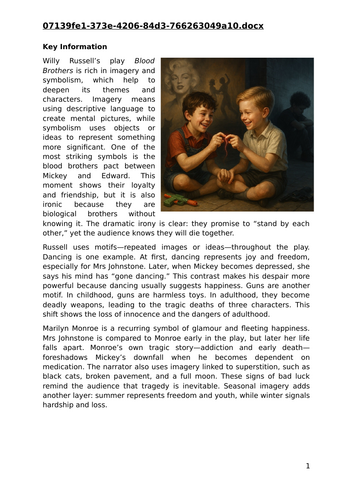 Blood Brothers - Cover - Symbolism - Writers Techniques | Teaching ...
