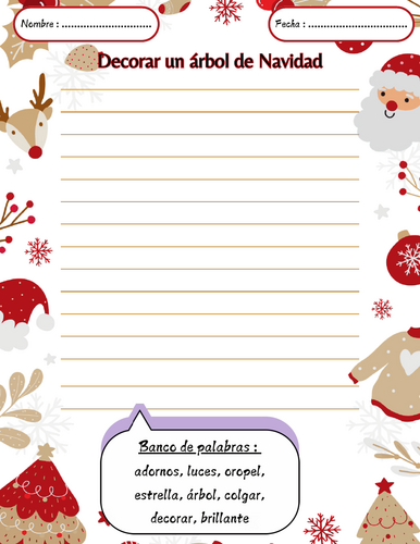Christmas Spanish Writing Prompts With Word Bank – Festive Spanish ...