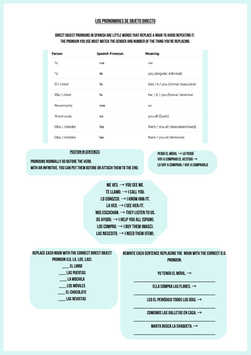 Spanish Direct Object Pronouns practice | Teaching Resources