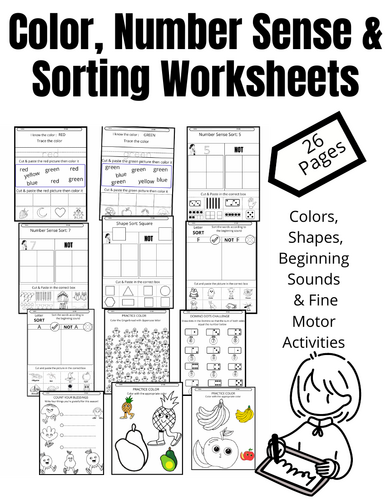 Color and Number Sense Worksheets Pre-K | Teaching Resources