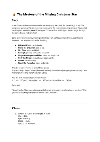 Christmas Maths Mystery: The Missing Christmas Star | Year 3 | Problem ...