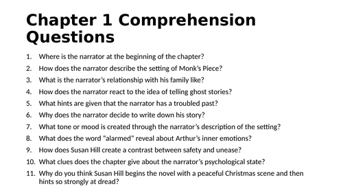 The Woman In Black Comprehension Questions | Teaching Resources