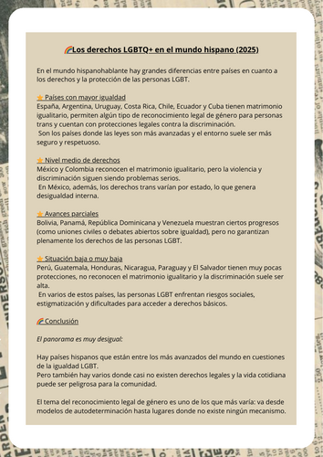 derechos/ igualdad LGBT A Level Spanish PDF/PPT | Teaching Resources