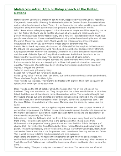 Malala Yousafzai Speech - Independent Work | Teaching Resources