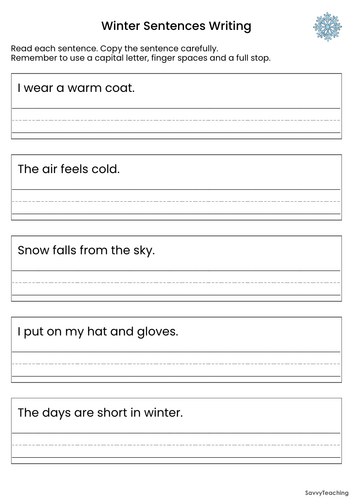 Winter Sentence Writing Worksheets | Handwriting Practice | Printable ...