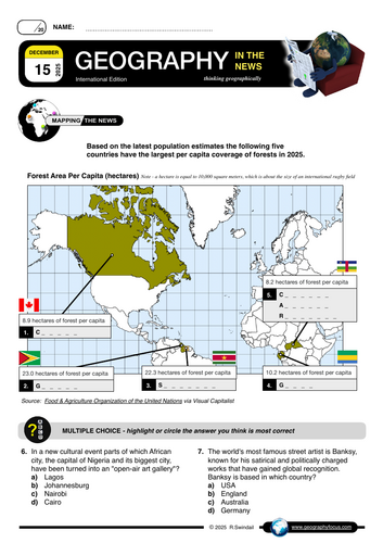 GEOGRAPHY IN THE NEWS weekly quiz - 15th December 2025 | Teaching Resources