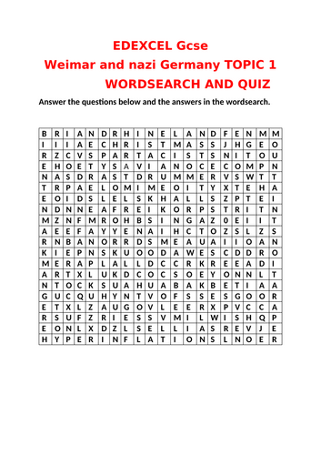 EDEXCEL GCSE HISTORY WEIMAR AND NAZI GERMANY WORDSEARCHES AND QUIZES X4 ...
