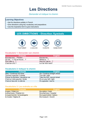 "French Directions: Vocab, Games & Mystery" | Teaching Resources