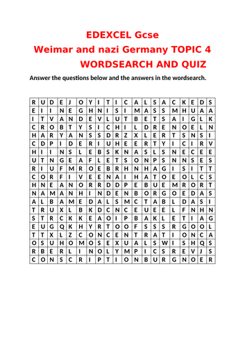 EDEXCEL GCSE HISTORY WEIMAR AND NAZI GERMANY TOPIC 4 WORDSEARCH AND ...