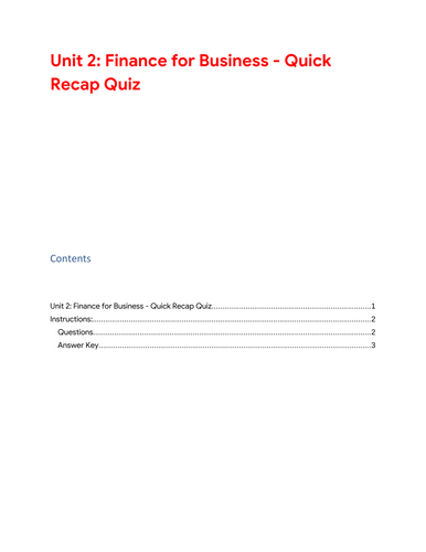 Business Finance: Unit 2 Assessment Revision | Mock Exams, Quiz ...