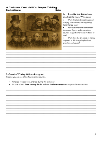 A Christmas Carol - NPC's - Thinking Deeper | Teaching Resources
