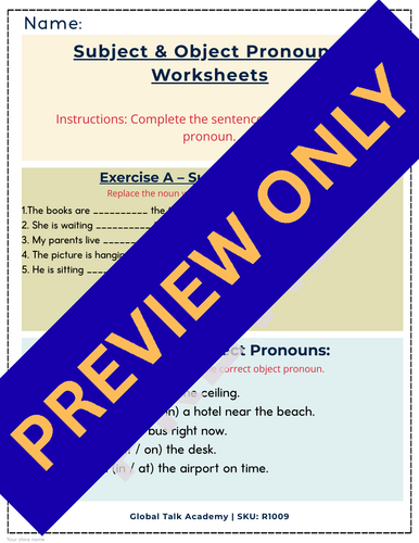 Subject & Object Pronouns – ESL Grammar Worksheets | Teaching Resources