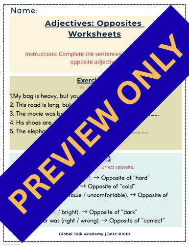 Adjectives: Opposites – ESL Vocabulary Worksheets | Teaching Resources