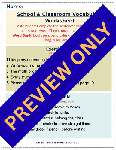 School & Classroom Vocabulary – ESL Worksheets | Teaching Resources