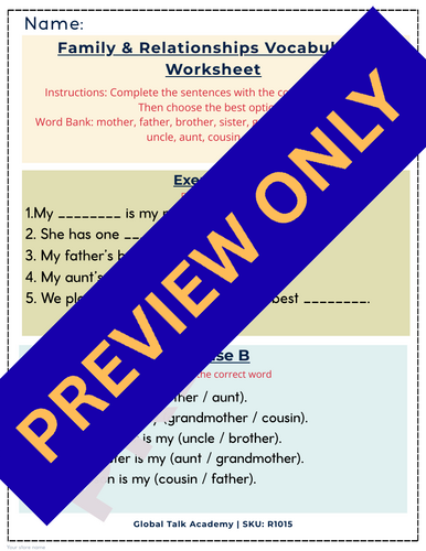 Family & Relationships Vocabulary – ESL Worksheet | Teaching Resources