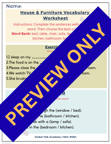 House & Furniture Vocabulary – ESL Worksheet | Teaching Resources