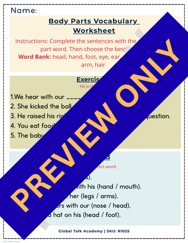 Body Parts Vocabulary – ESL Worksheet | Teaching Resources