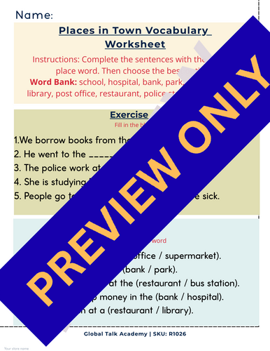 Places in Town Vocabulary – ESL Worksheet | Teaching Resources