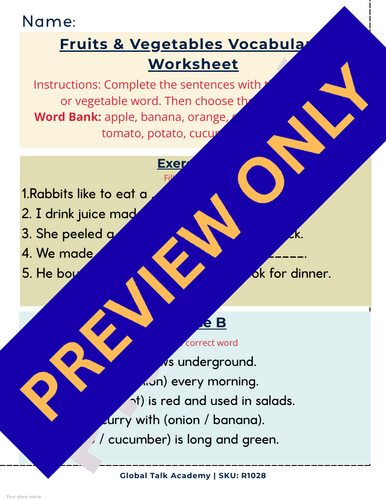 Fruits & Vegetables Vocabulary – ESL Worksheet | Teaching Resources