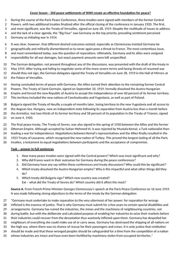 Peace Treaties – Quick & Easy Cover Lesson (Comprehension-Based ...