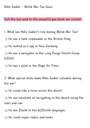 Mike Sadler Tick-the-Box Quiz for Kids: Test your Knowledge on a Desert ...