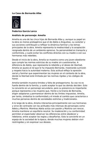 La Casa de Bernarda Alba by Federico García Lorca – Characters – Amelia ...