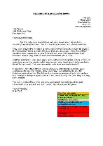 Persuasive letter writing as the BIG BAD WOLF | Teaching Resources