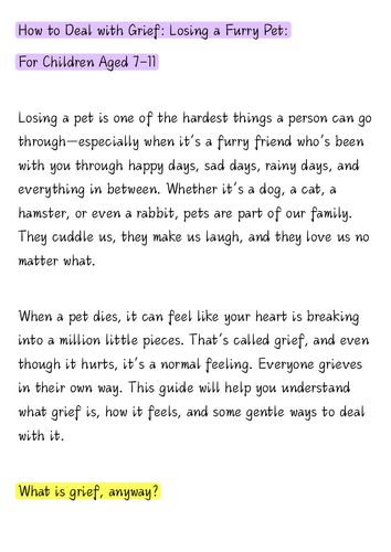 When Pets Say Goodbye: A Gentle Grief Guide for Kids | Teaching Resources