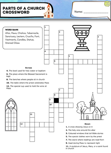 Parts of a Church Crossword | Church Features & Objects RE Activity ...