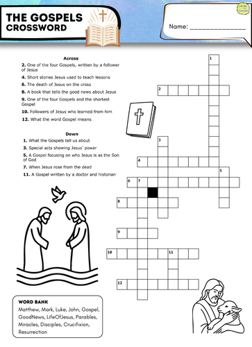The Gospels Crossword | Matthew, Mark, Luke and John RE Activity ...