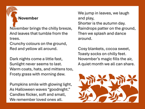 November Poem, Suitable for KS1 to KS3 Oracy | Teaching Resources