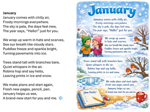 January Poem - original poem perfect for an Assembly with actions ...