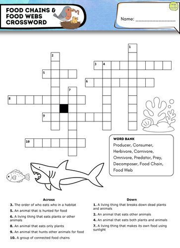 Food Chains and Food Webs Crossword | Science Vocabulary Worksheet ...