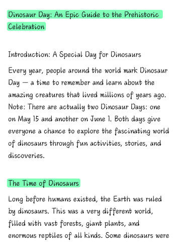 Dinosaur Day Guide for Kids: An Epic Adventure Into Prehistoric Times ...