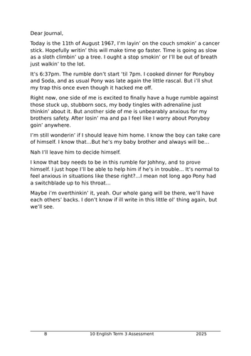 10 English – Creative Writing inspired by The Outsiders - Assessment ...