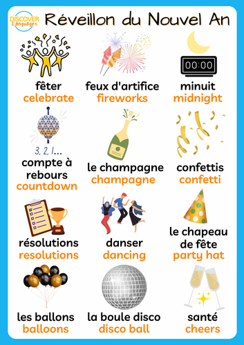 French New Year’s Eve Beginner Vocabulary Poster Worksheet Wordsearch ...