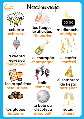 Spanish New Year’s Eve Vocabulary Posters Worksheets and Wordsearch ...