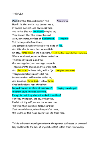 A* Analysis of John Donne's poem "The Flea" A Level English Literature ...