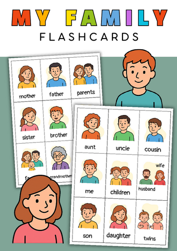 My Family Flashcards – Cute ESL Vocabulary Cards for Kids | Teaching ...