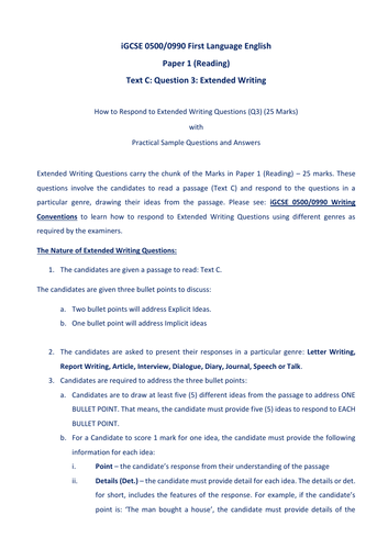 How to respond to EXTENDED WRITING QUESTIONS in 0500 IGCSE L1 Paper 1 ...