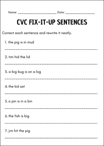 CVC Fix It Up Sentences | Phonics, Spelling, and Sentence Editing ...