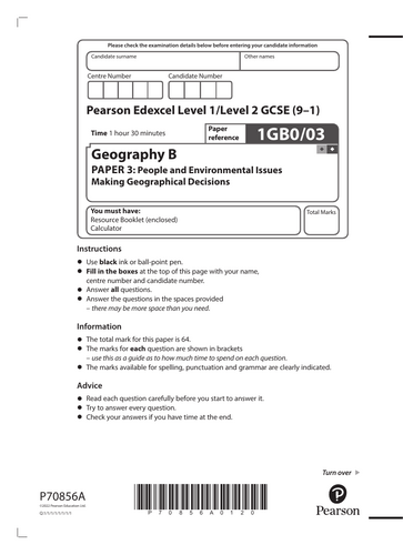 Edexcel B GCSE Geography Paper 1 & Paper 2 Revision | Teaching Resources