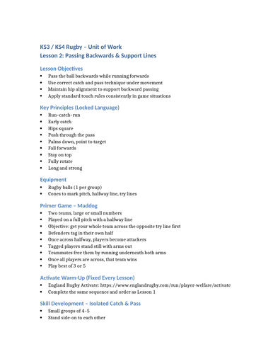 KS3 Rugby – Lessons 1 & 2 Keeping Rugby Simple: Ball Presentation ...